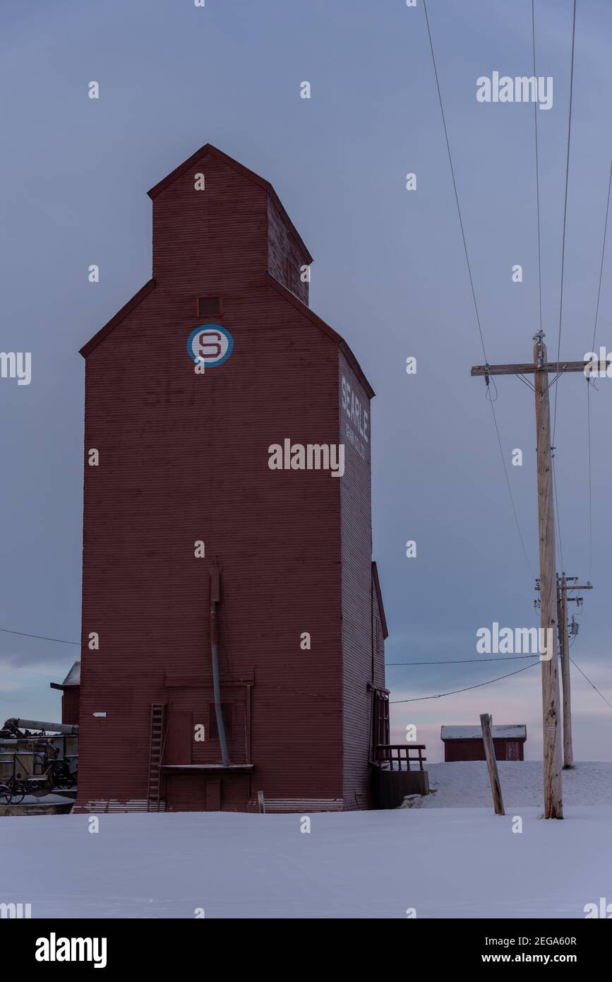 Rowley, Alberta - January 31, 2021: Old abandoned grain elevator in the ...