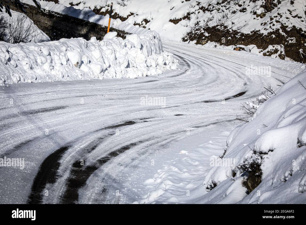 Snow road ice during the 2021 WRC World Rally Car Championship, Monte ...