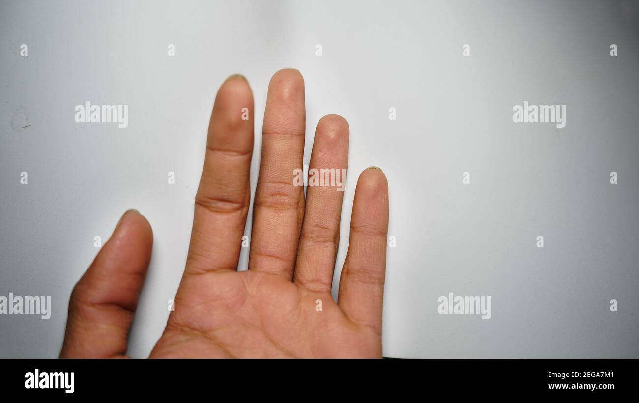 A Young man open hand isolated on white background. Caucasian man hand ...