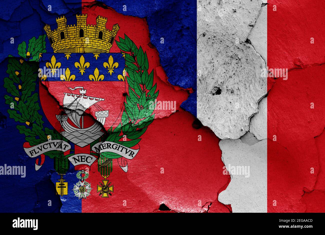flags of Paris and France painted on cracked wall Stock Photo - Alamy
