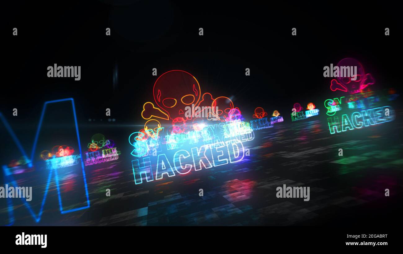 System Hacked warning concept with skull symbol, cyber attack alert ...