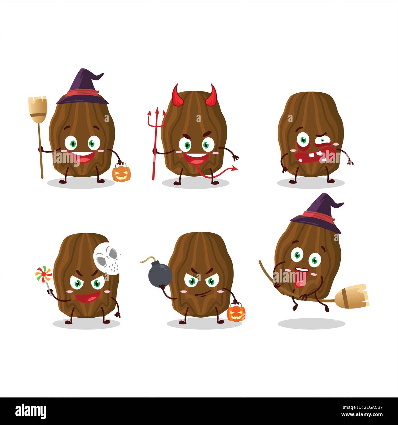 Halloween expression emoticons with cartoon character of date fruit ...