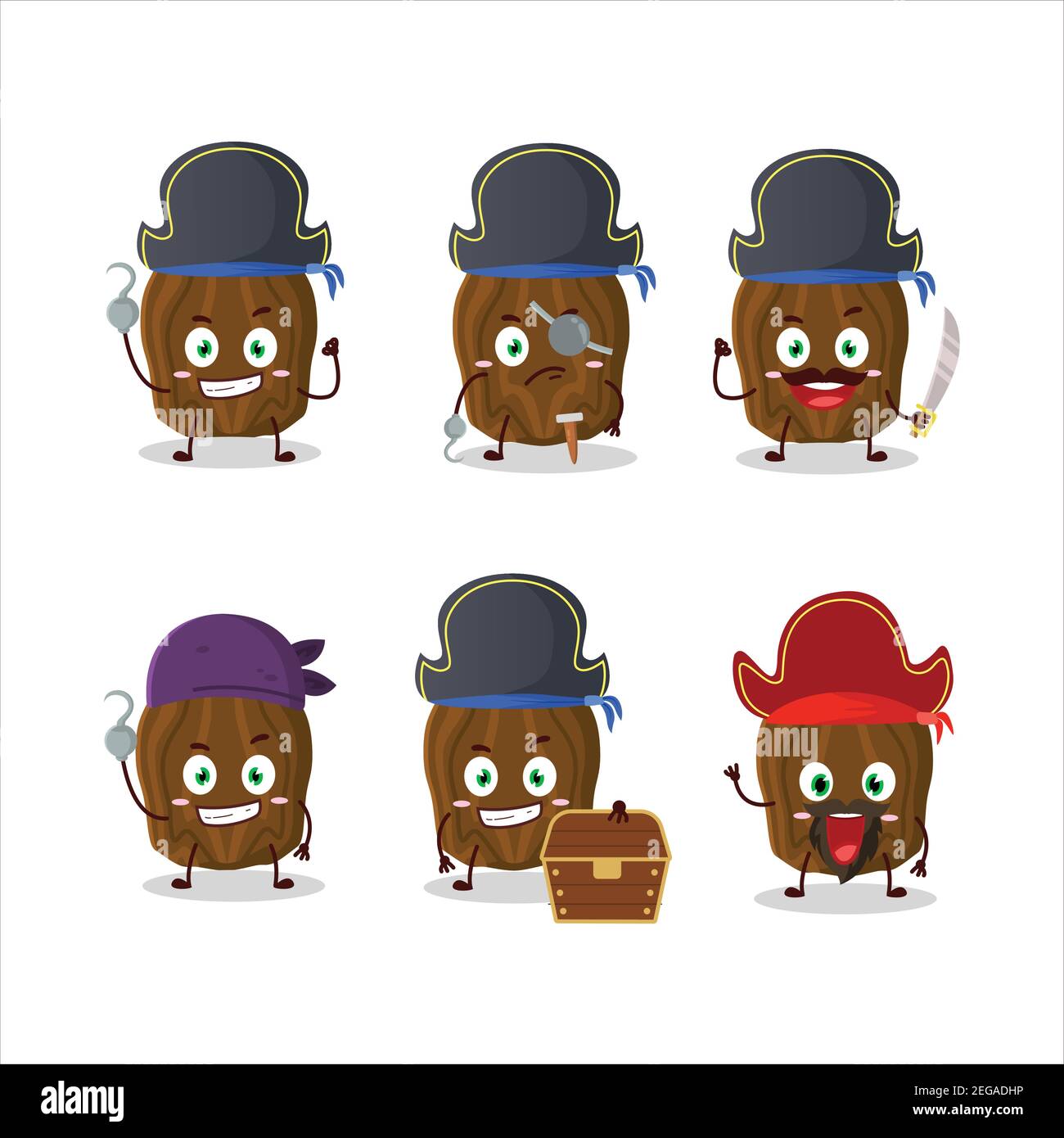 Cartoon character of date fruit with various pirates emoticons. Vector ...