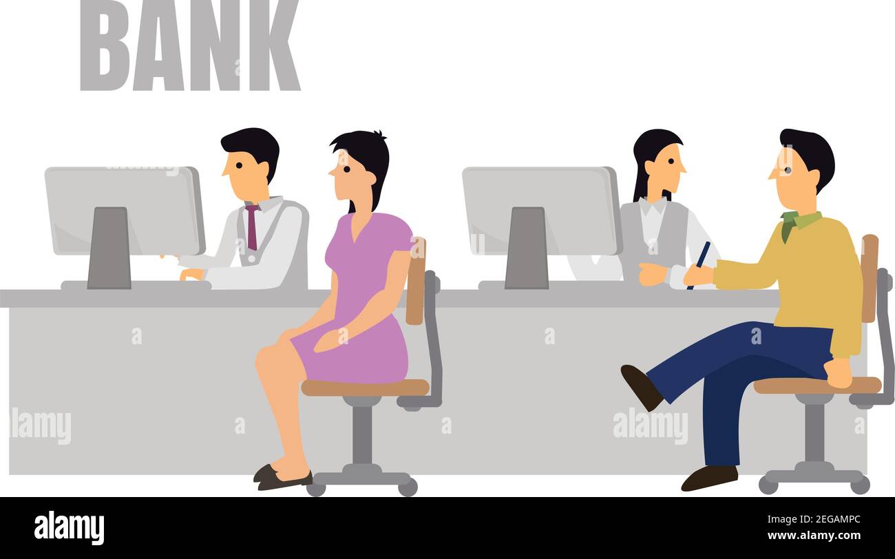 Bank office interior with professional banking service staffs and ...