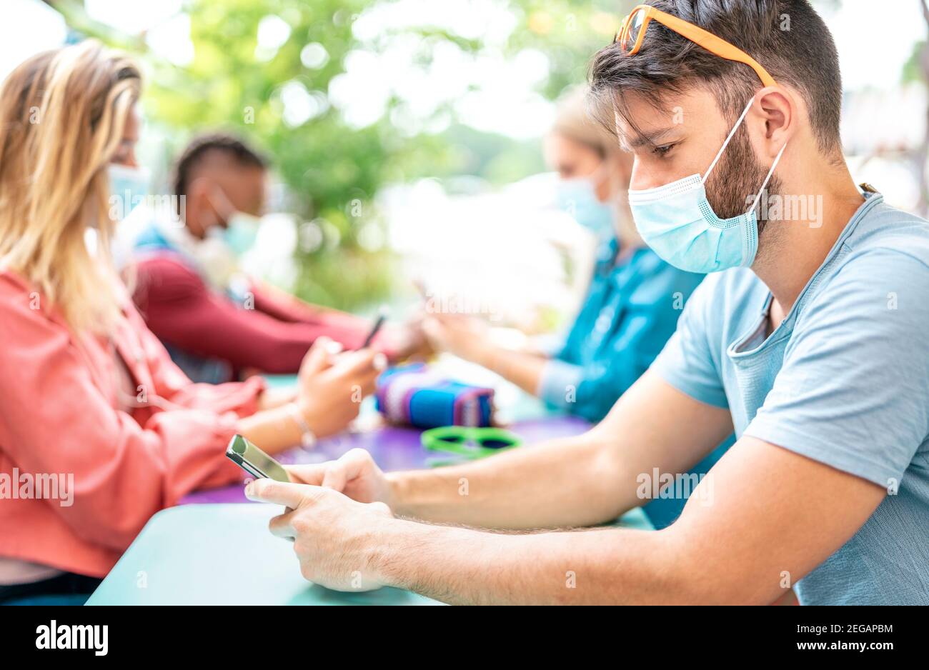 Young friends group using tracking app in mobile smart phones - Gen-z ...