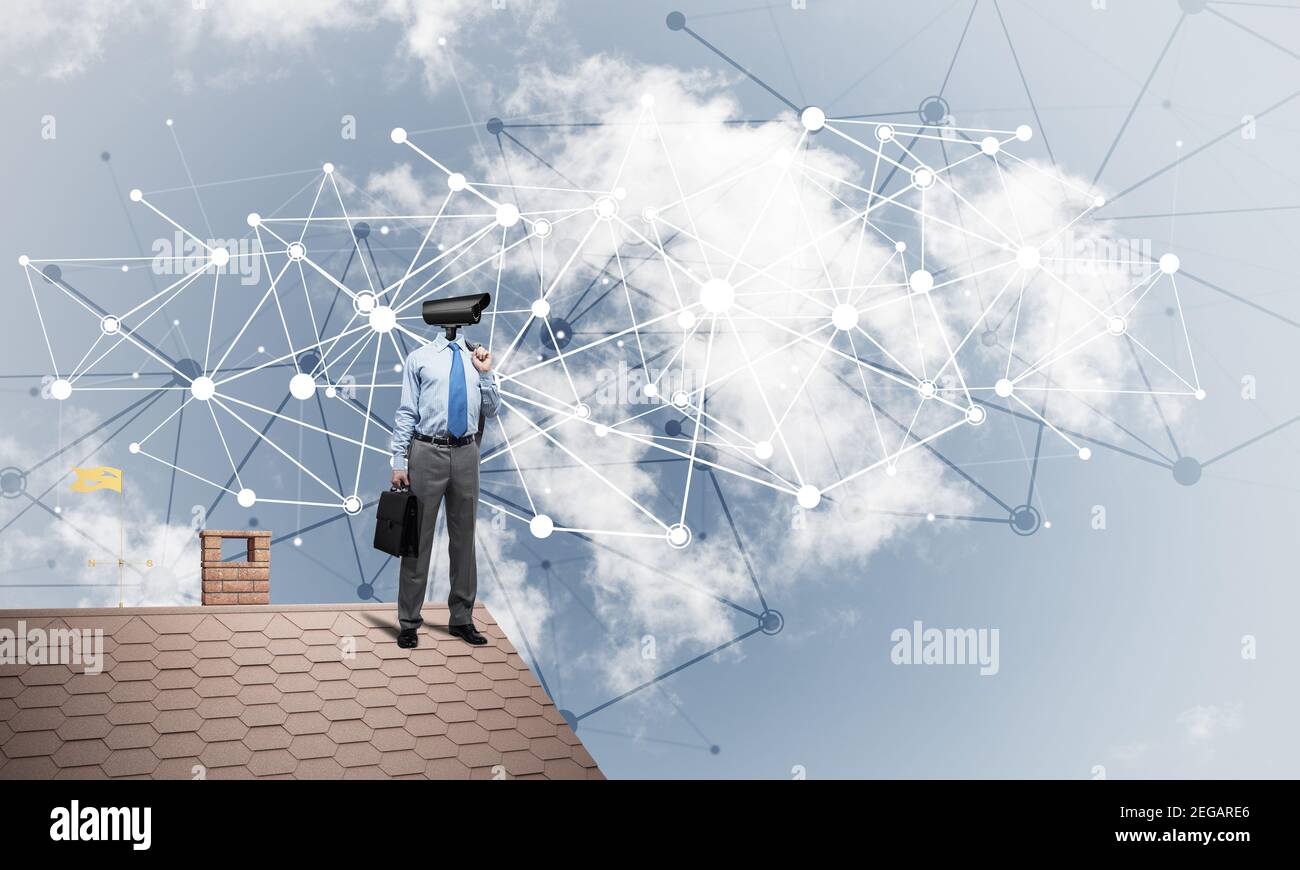 Concept of security and privacy protection with camera headed man Stock ...