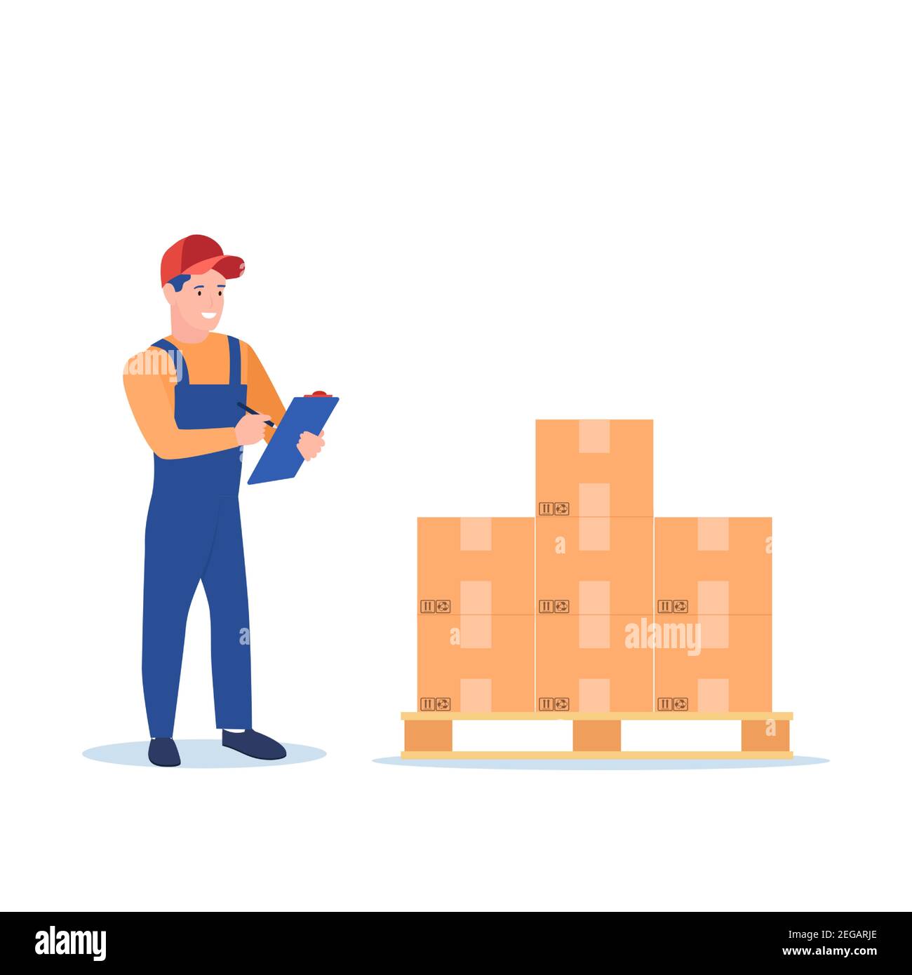 Warehouse worker checking goods on pallet stock Stock Vector Image ...