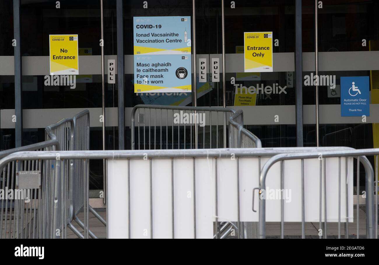 The entrance to the Vaccination centre at the Helix in DCU, Dublin ...