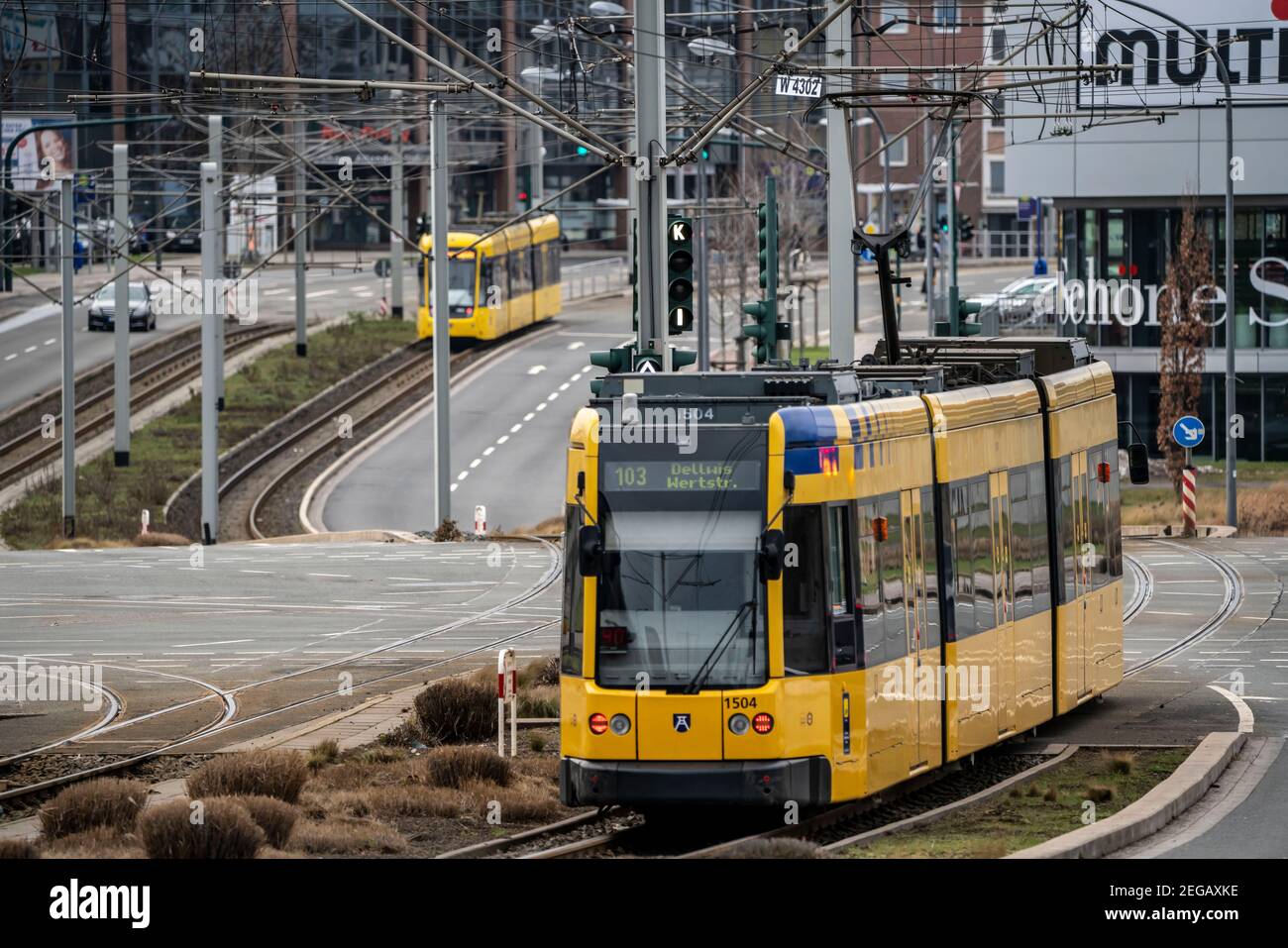 Ruhrbahn tram, on Altendorfer Straße in Essen, NRW, Germany Stock Photo ...