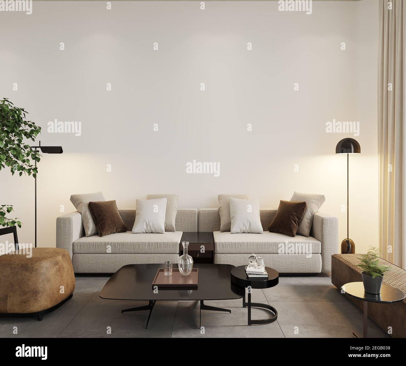 3d render, living room interior design Stock Photo - Alamy