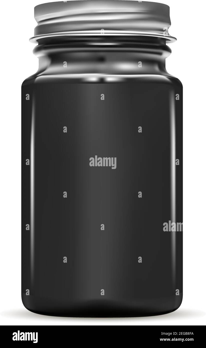 Black Bottle. Glass Fish Cod Medical Jar. Medicine Vial for Pill with ...