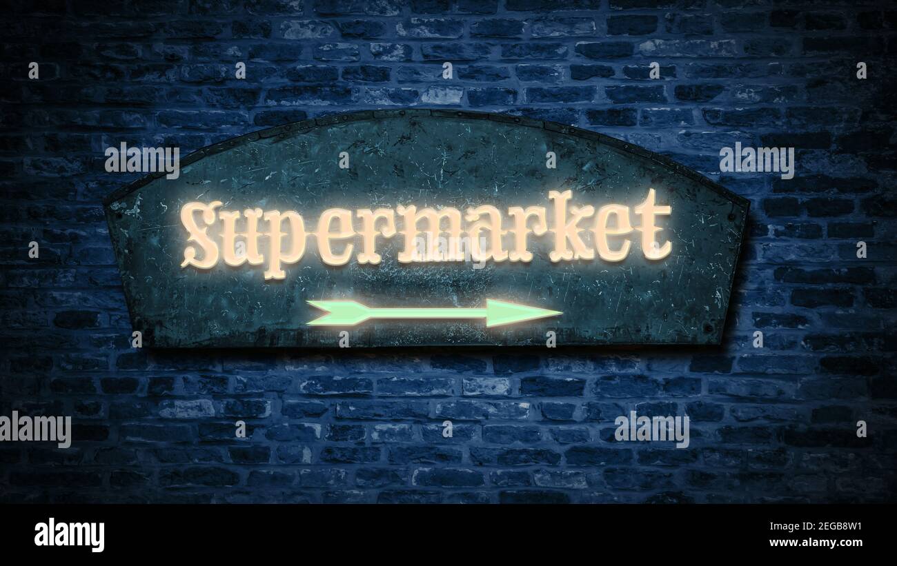 Street Sign the Direction Way to Supermarket Stock Photo - Alamy