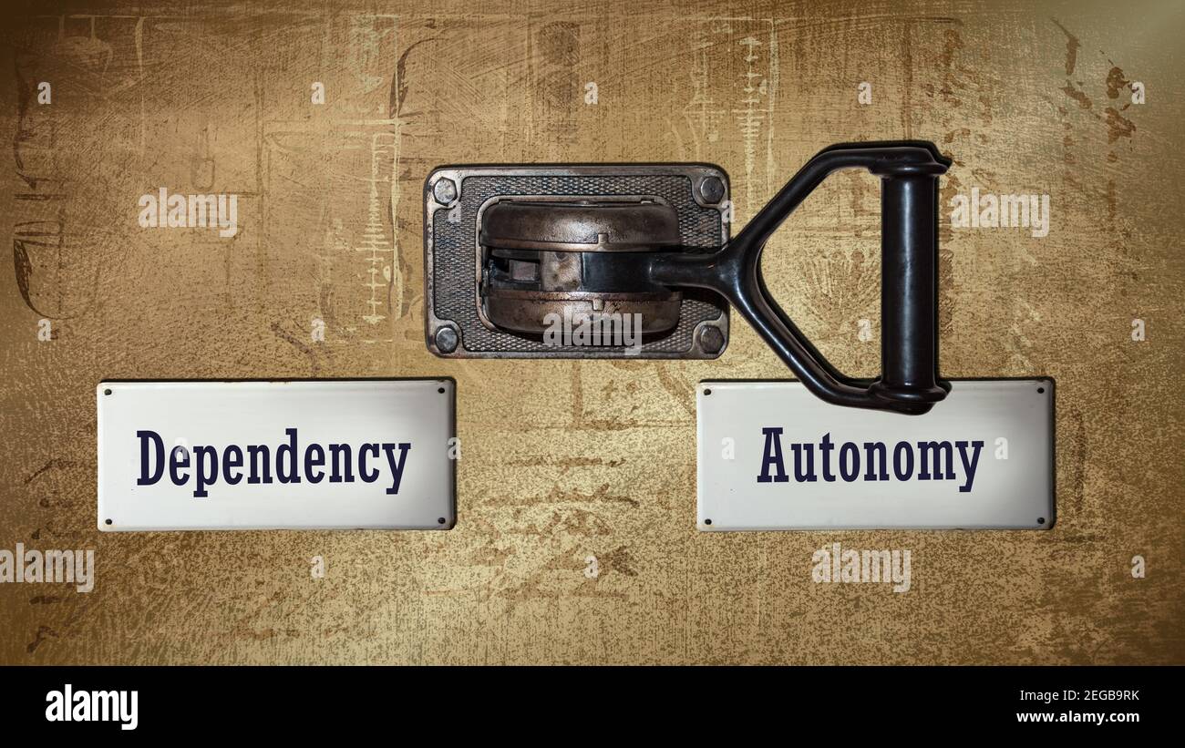 Street Sign the Direction Way to Autonomy versus Dependency Stock Photo ...