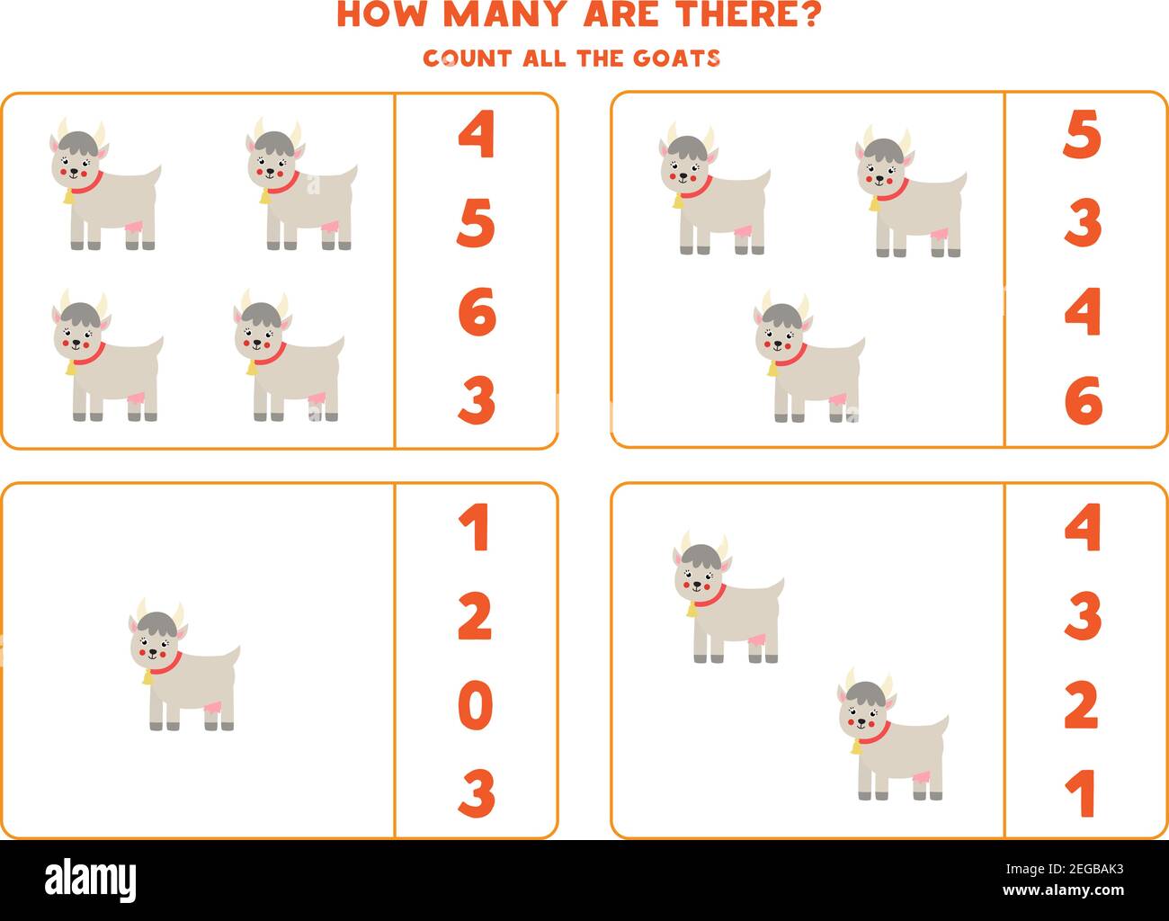 Count all farm goats and circle the correct answers. Math game for kids ...