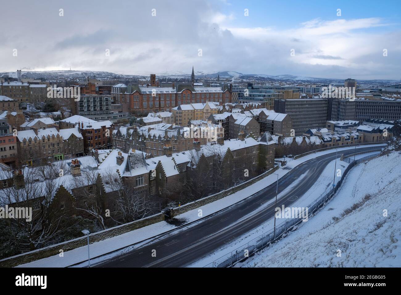 EDINBURGH, UNITED KINGDOM - FEBRUARY 17, 2021: Snow city view. Johnston ...