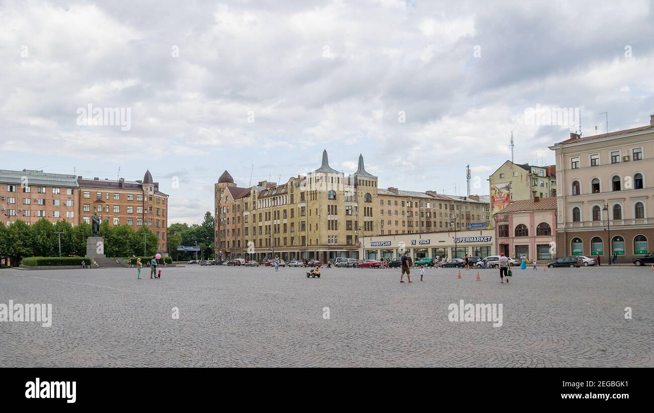 Russia. Vyborg. Views of Vyborg city. Red Square and a monument to ...