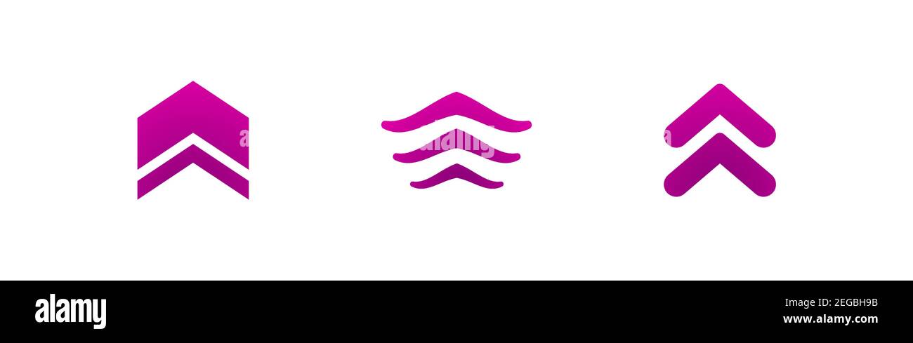 three purple arrows up icon. swipe up buttons set. Isolated on white ...