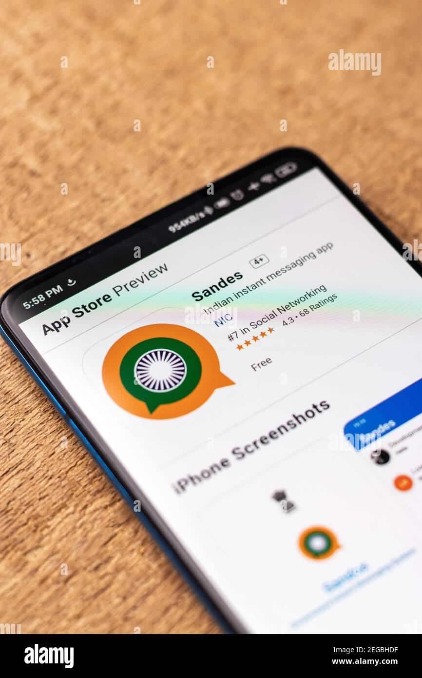 Assam, india - February 18, 2021 : Sandes app logo on phone screen ...