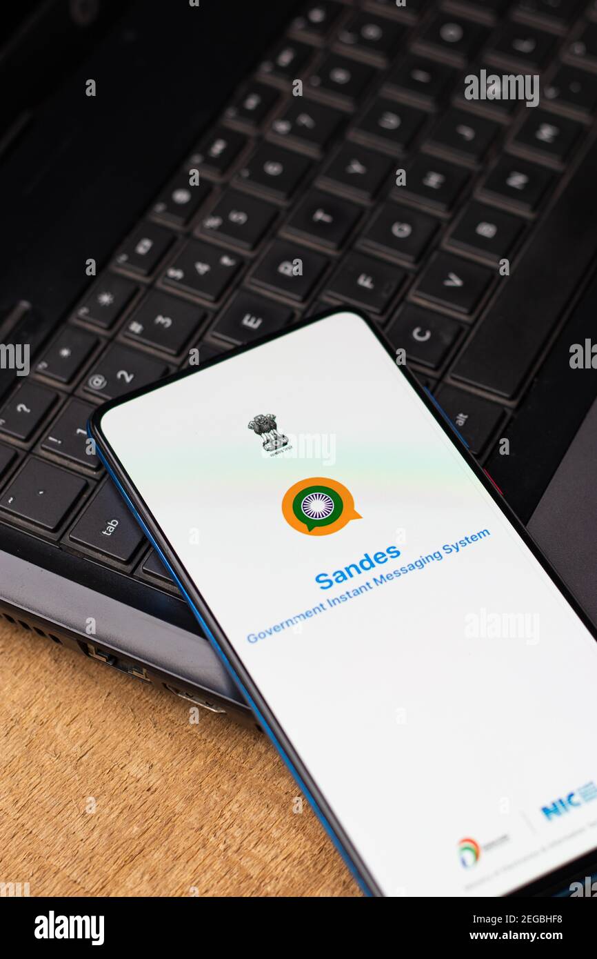 Assam, india - February 18, 2021 : Sandes app logo on phone screen ...