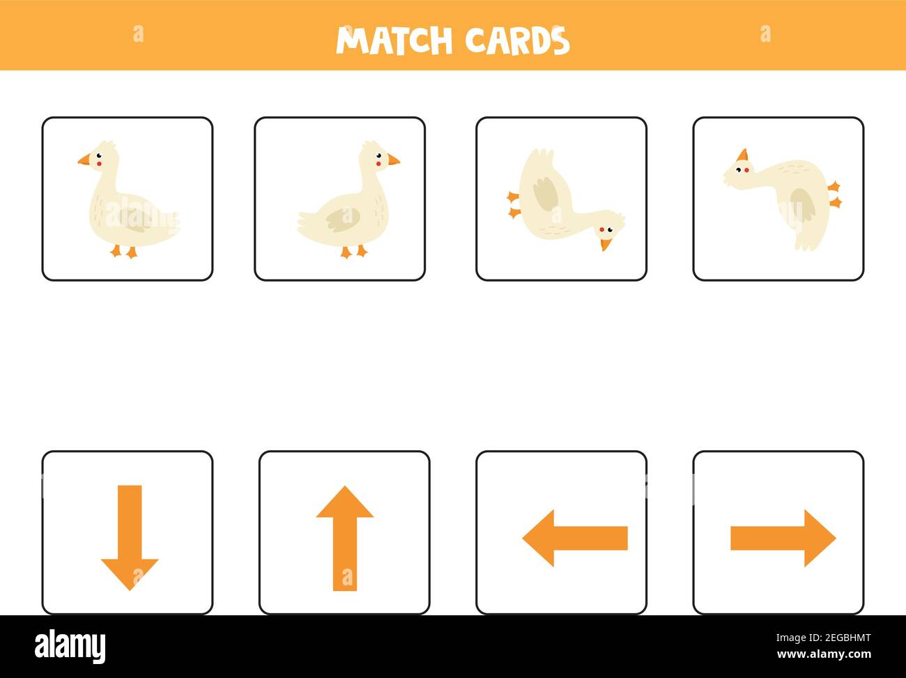 Spatial orientation with cute goose. Left, right, up or down Stock ...