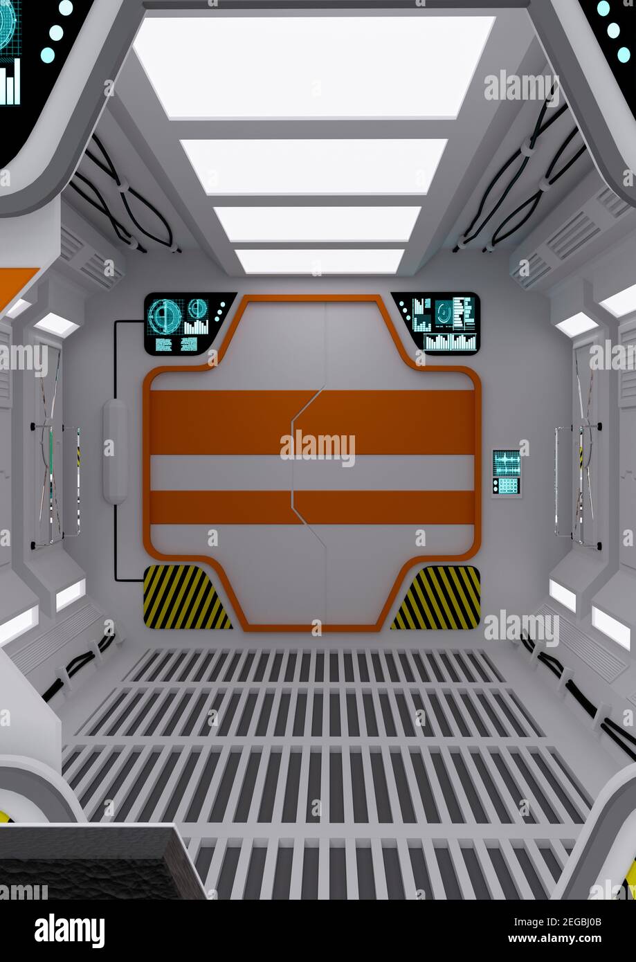 3D rendering of a futuristic sceince fiction command and control center ...