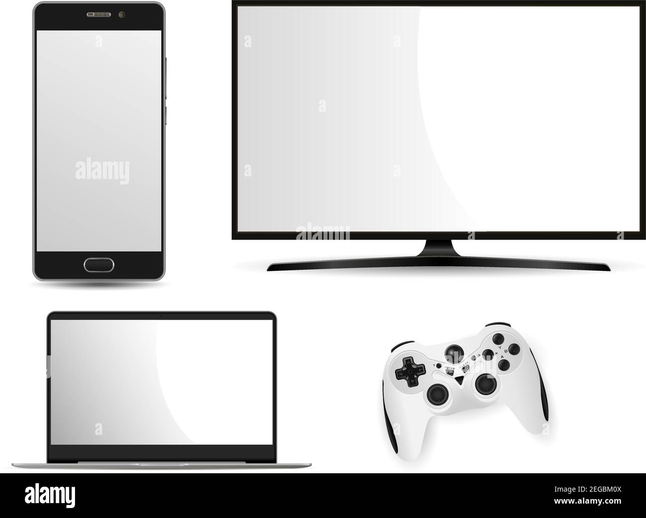 Television Laptop Smartphone and Game Control Mockup. Vector Flat Smart ...