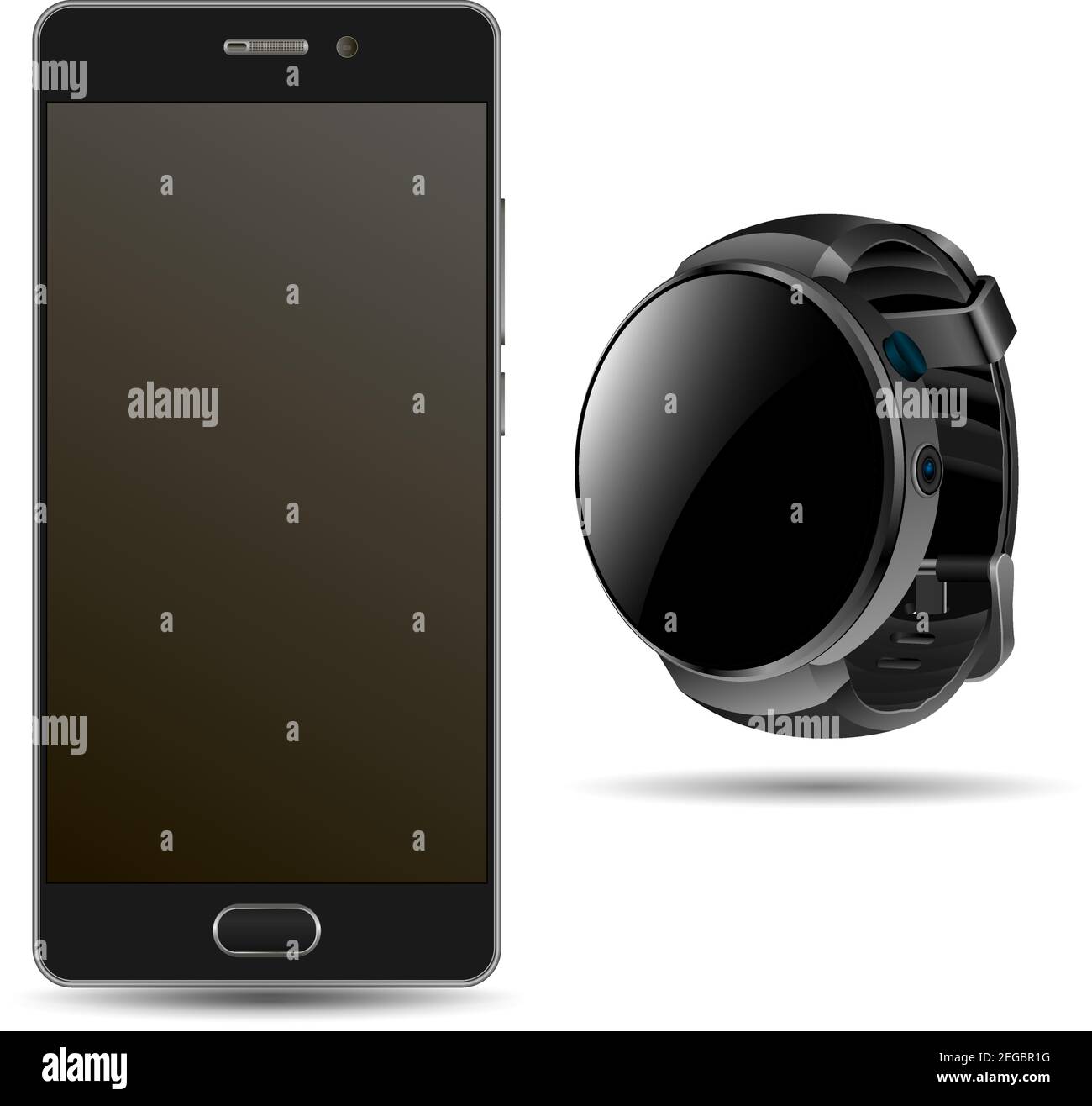 Smart Phone and Smartwatch. Black Mobile Mockup Teplate. Realistic ...