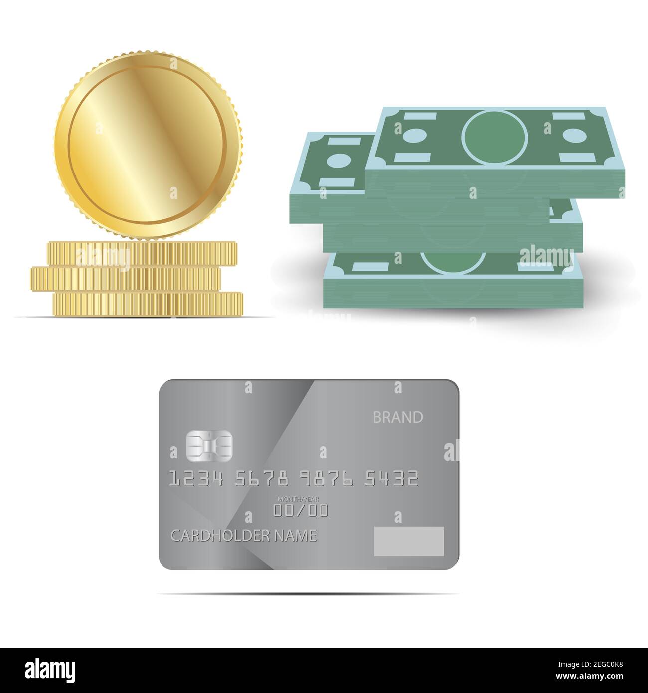 Money vector illustration. Coin, paper cash, card concept. Dollar ...