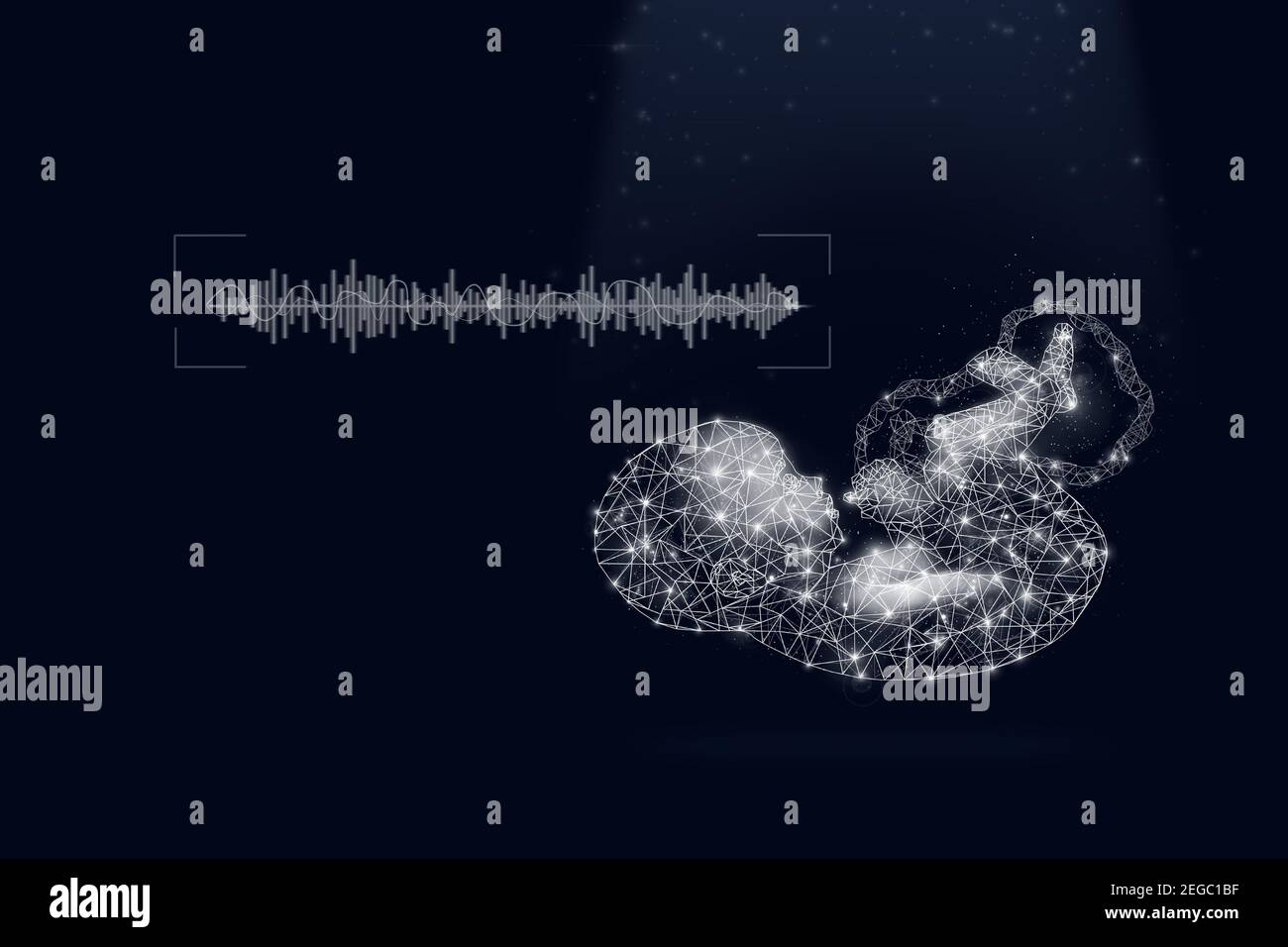Hologram Ultrasound image of baby in mother's womb with sound wave on ...