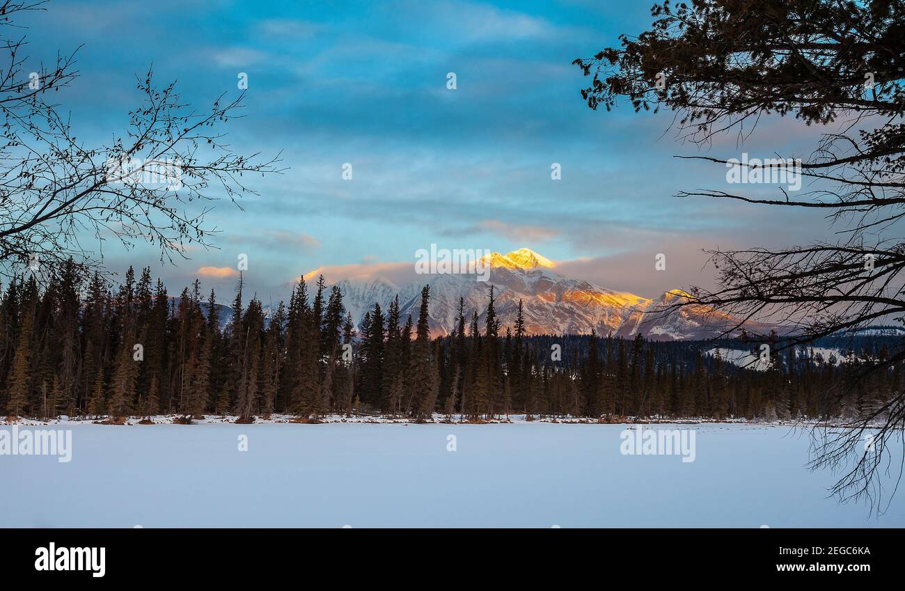 Pyramid Mountain at sunrise Stock Photo - Alamy