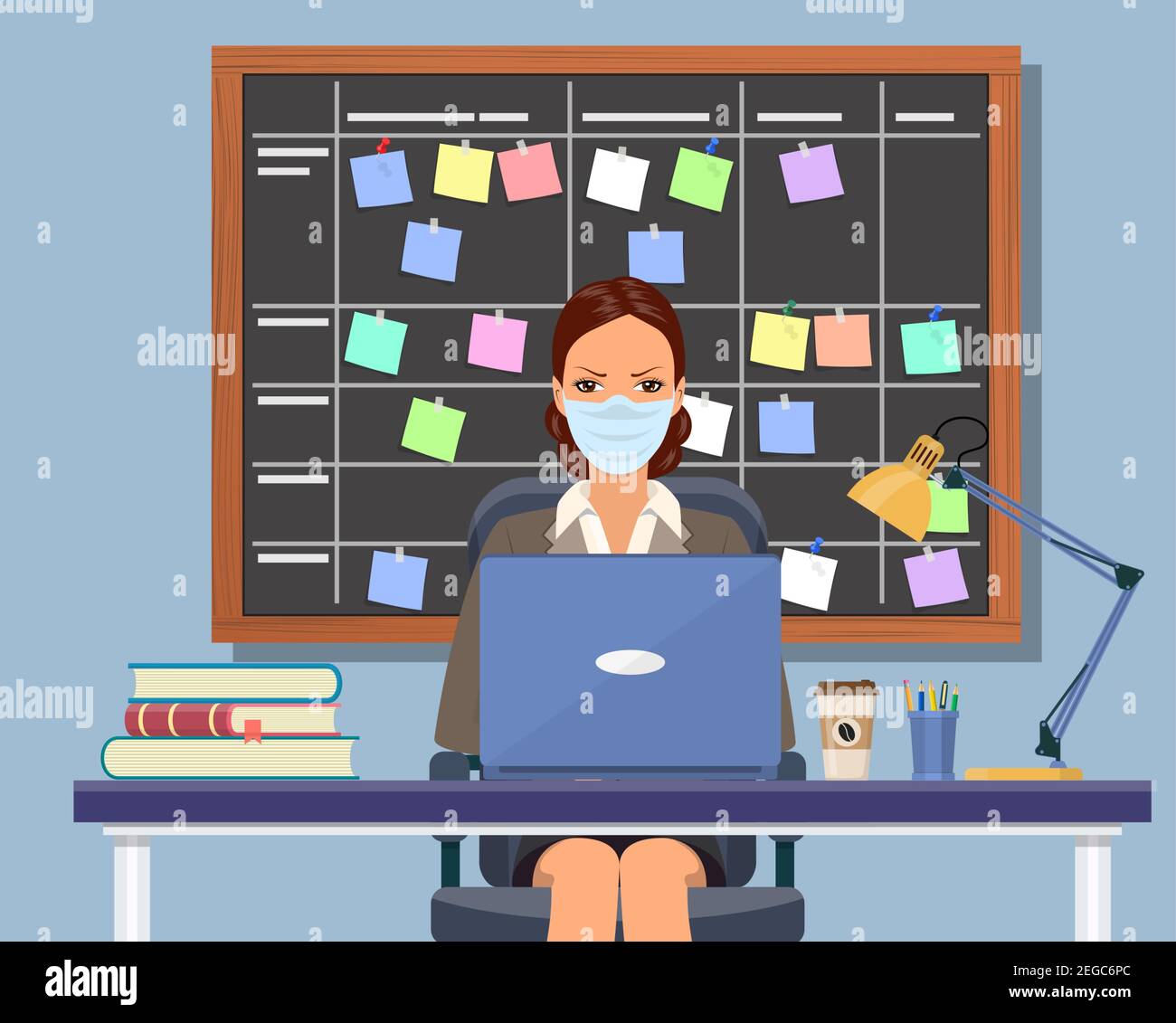 Woman mask desk computer Stock Vector Images - Alamy