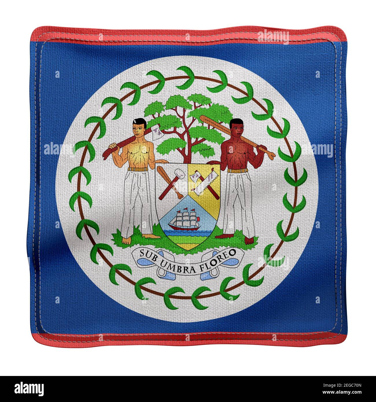 3d rendering of a national Belize fabric flag isolated on white ...