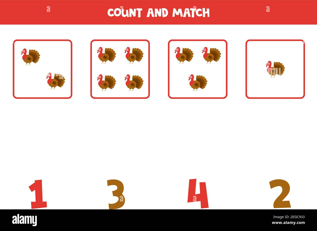 Count all turkeys and match with correct numbers. Math game for kids ...