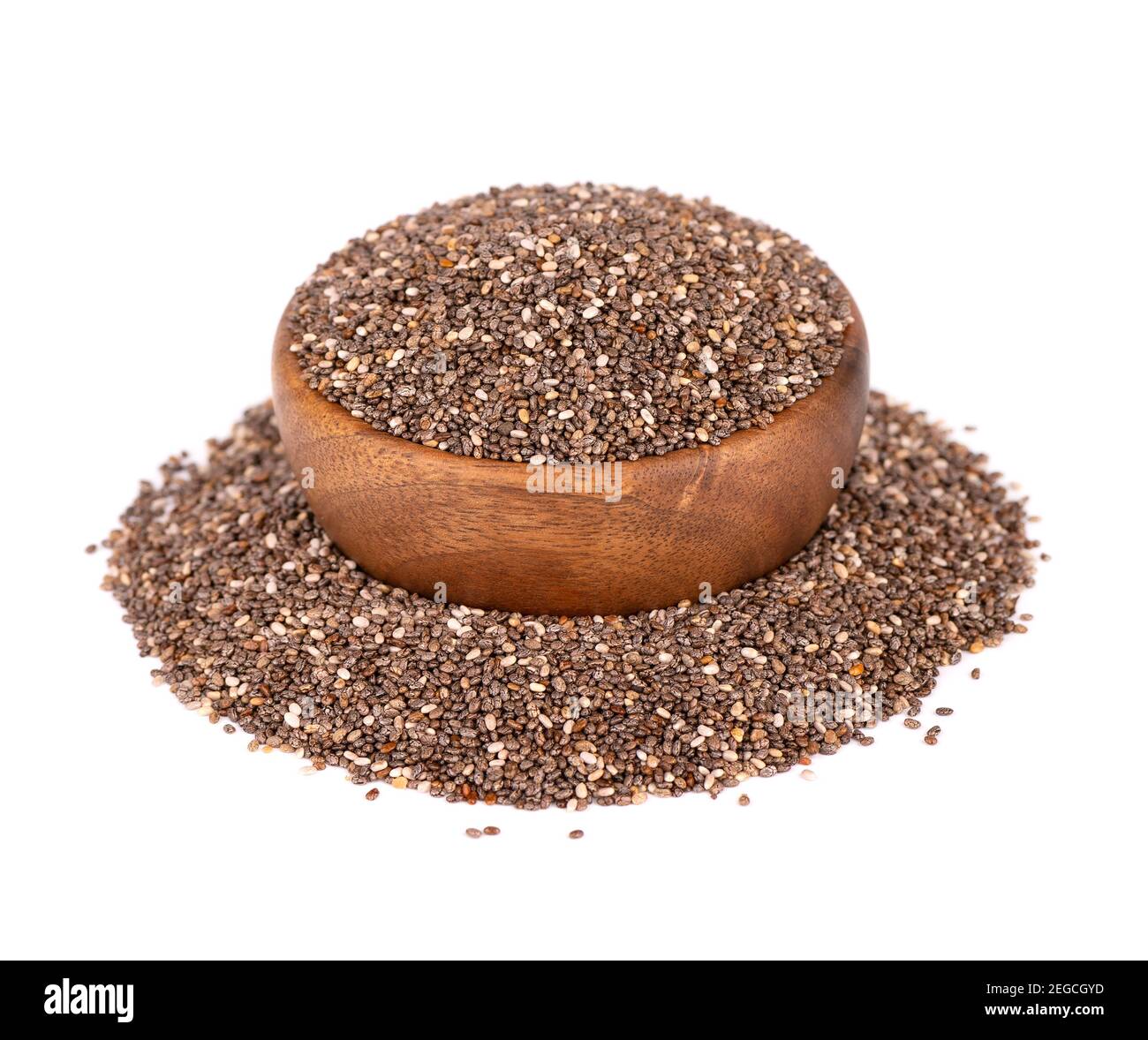 Chia seeds in wooden bowl, isolated on white background. Healthy ...