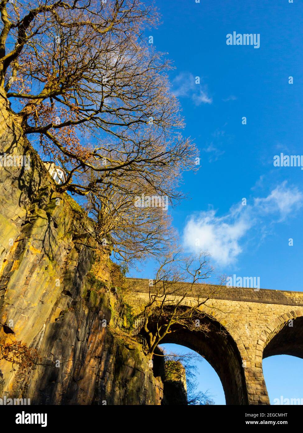 Bridge near Torr Vale Mill in the Torrs a gorge in the River Goyt ...