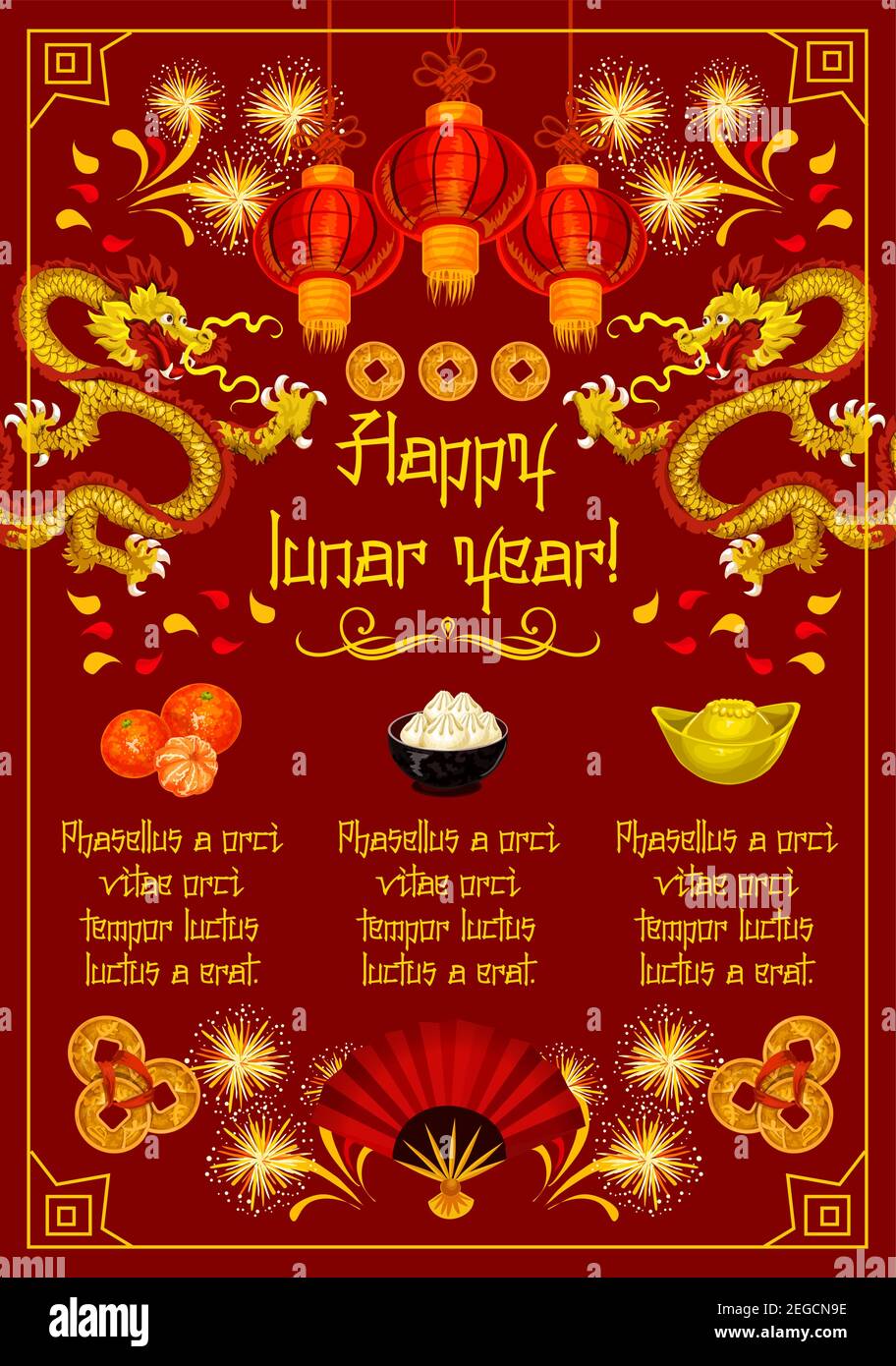 Happy Chinese lunar New Year greeting card of traditional Chinese ...