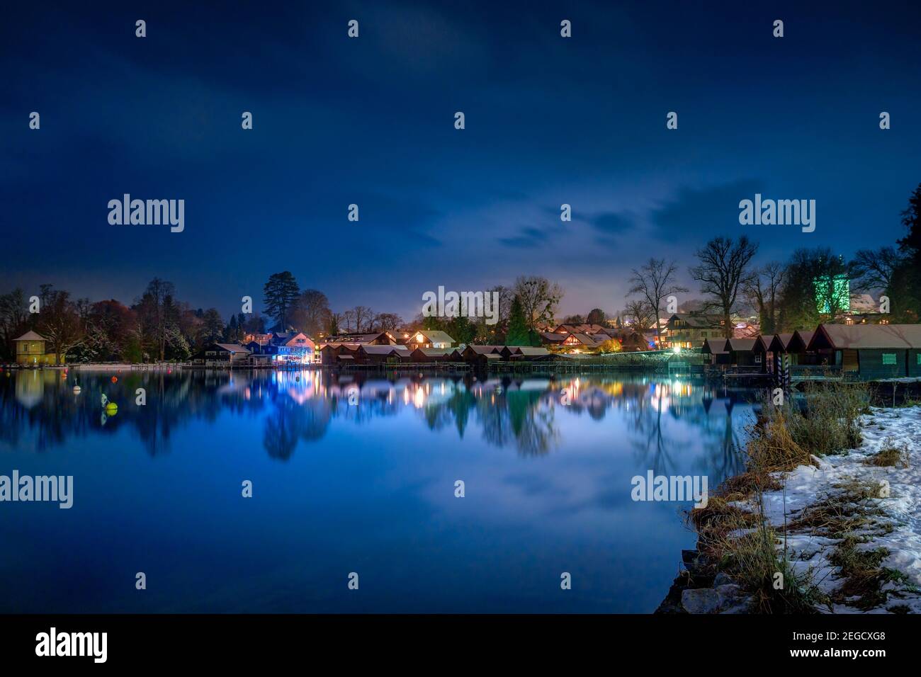 Night sky on Lake Starnberg, Tutzing, Fünfseenland, Upper Bavaria ...