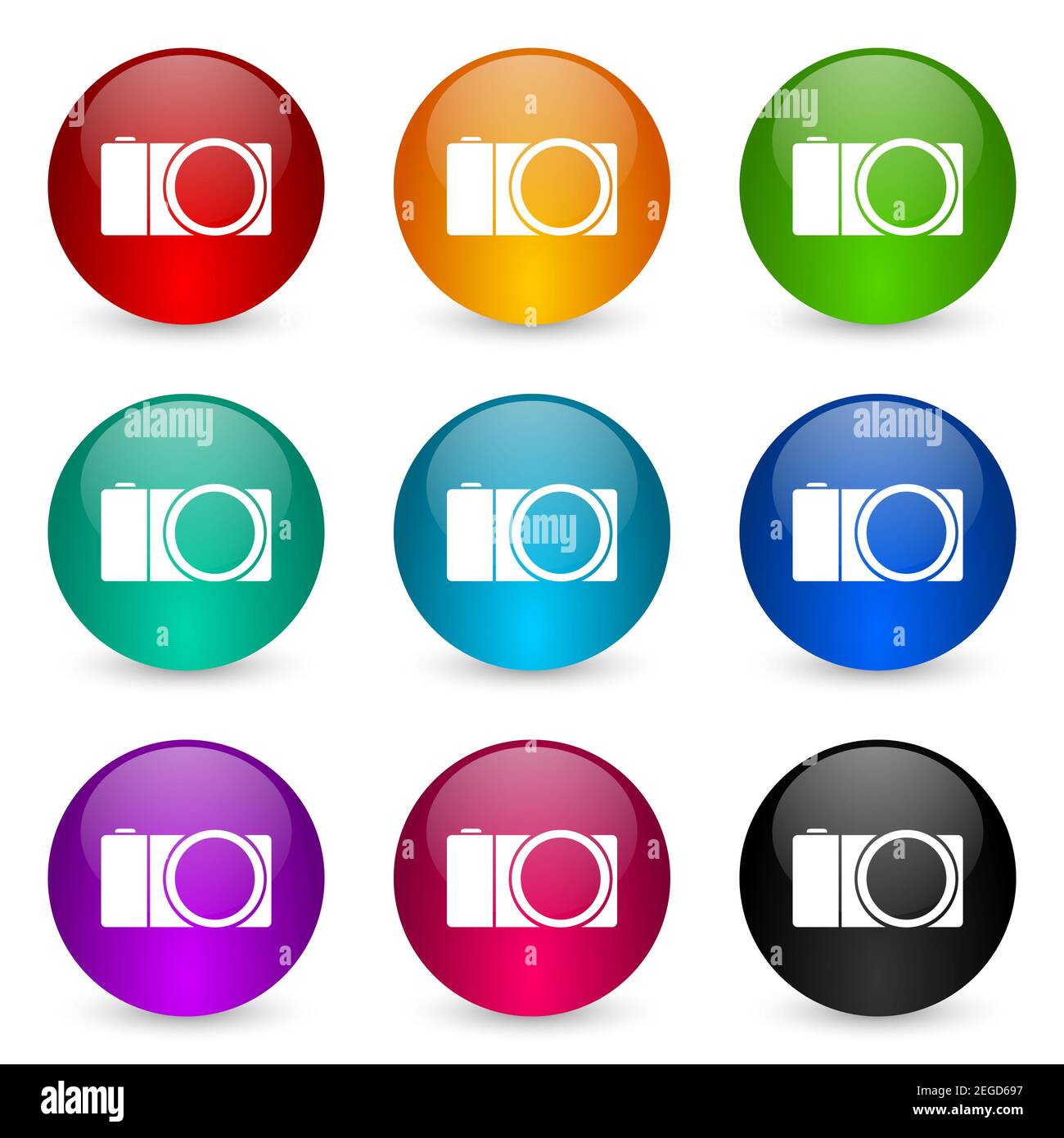 Mirrorless camera, photography icon set, colorful glossy 3d rendering ...