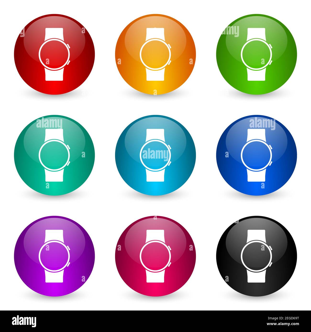 Smartwatch, smart watch icon set, colorful glossy 3d rendering ball ...