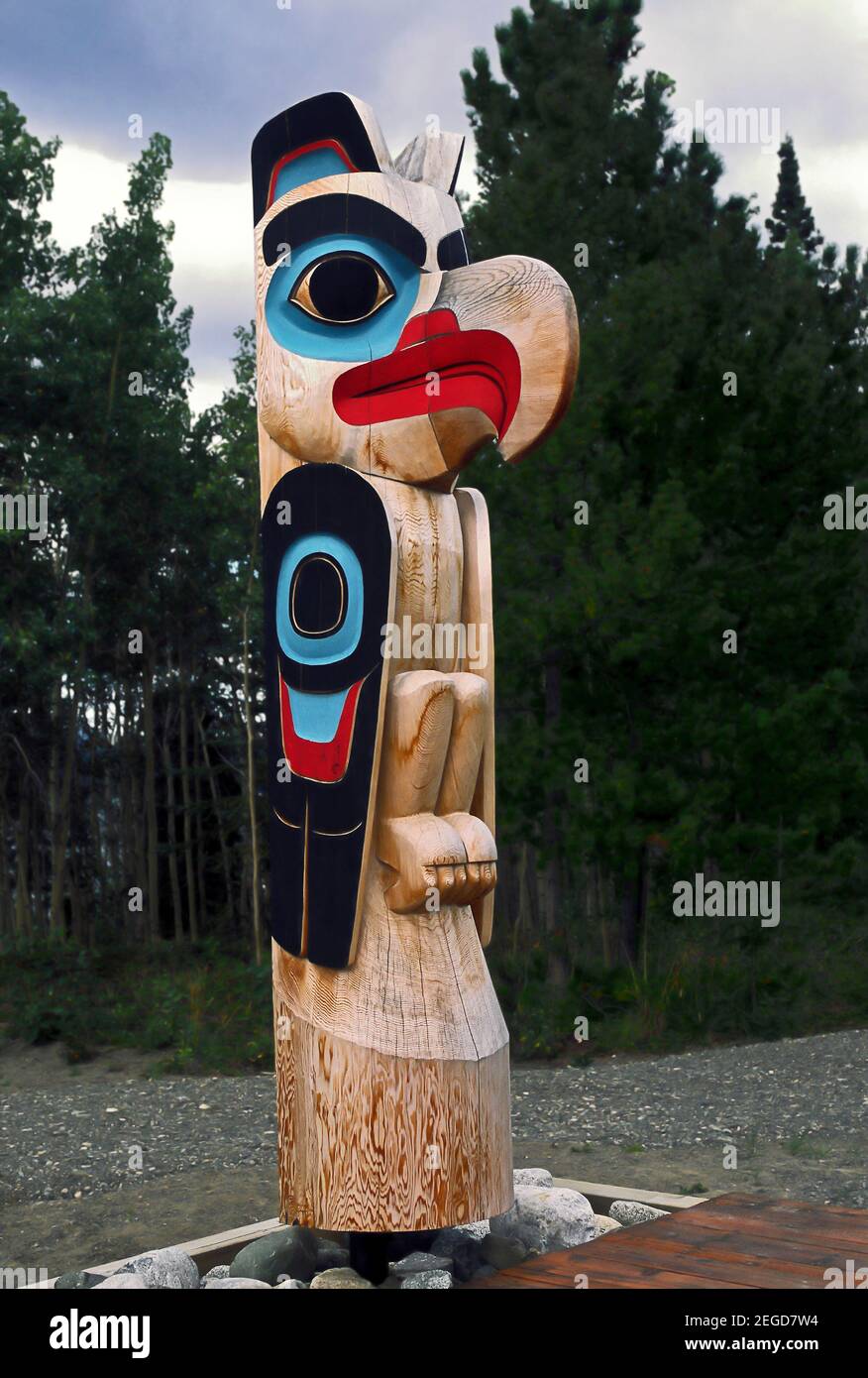 Eagle Clan totem pole, art, wood, carver Keith Wolfe Smarche, Tlingit ...