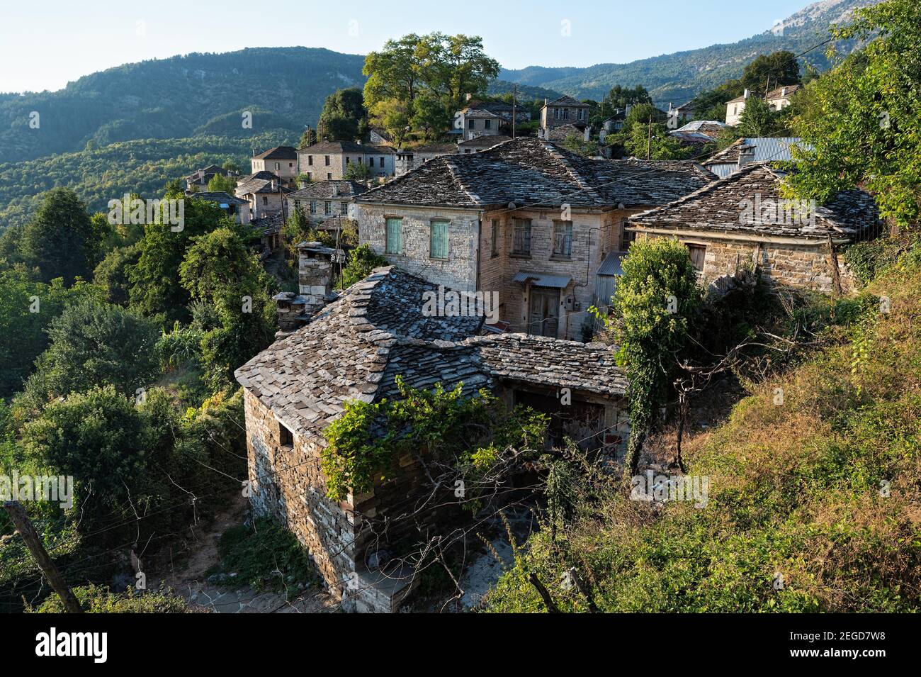 Stone houses of traditional architecture in Mikro Papigo in Epirus ...