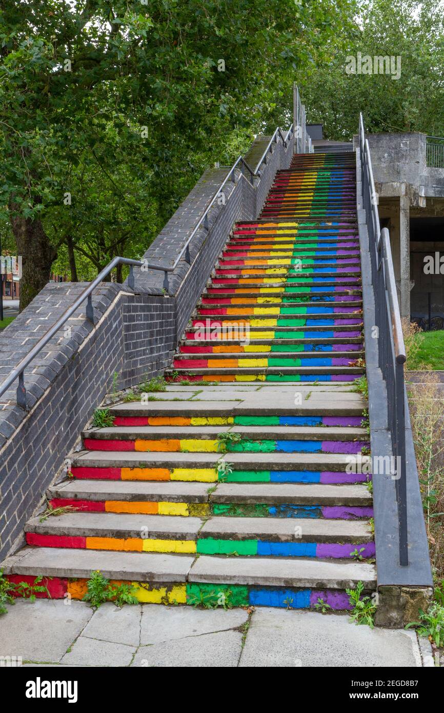 'Rainbow Walk', rainbow coloured stairs leading to Wyvern Theatre, in ...