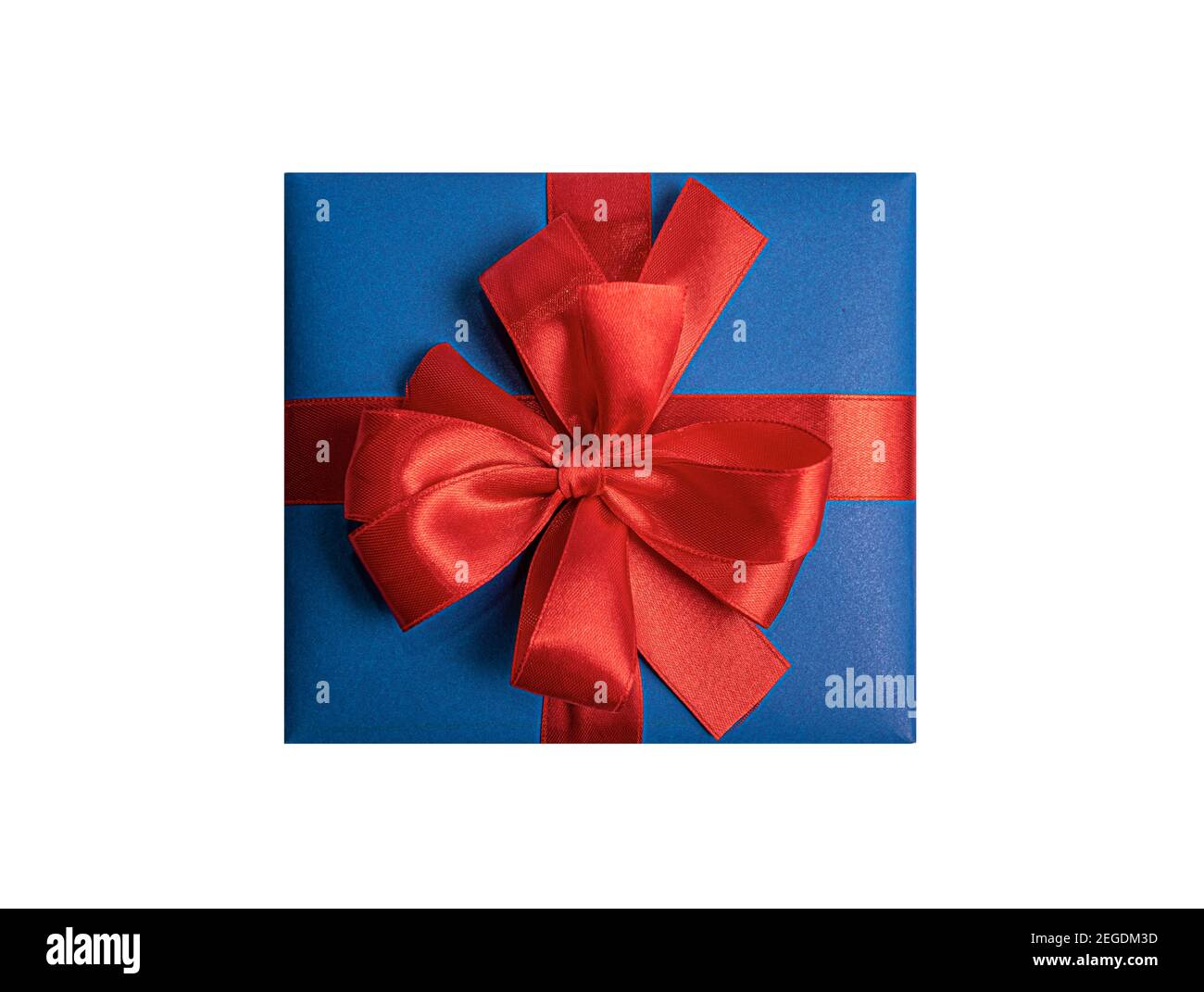 Blue gift box with red ribbon isolated on white Stock Photo - Alamy