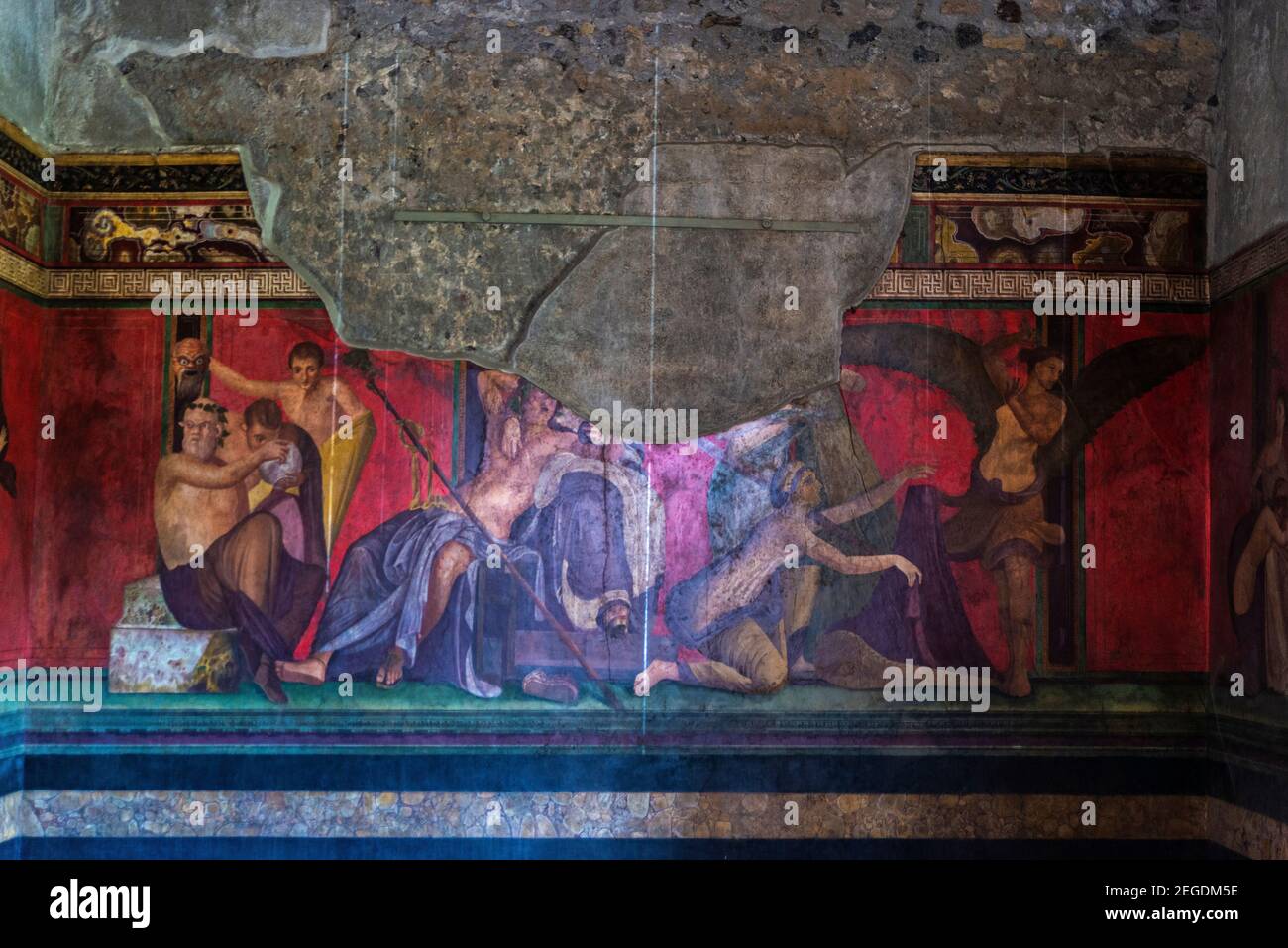 Mural fresco of the Villa of the Mysteries in the ruins of the ancient ...