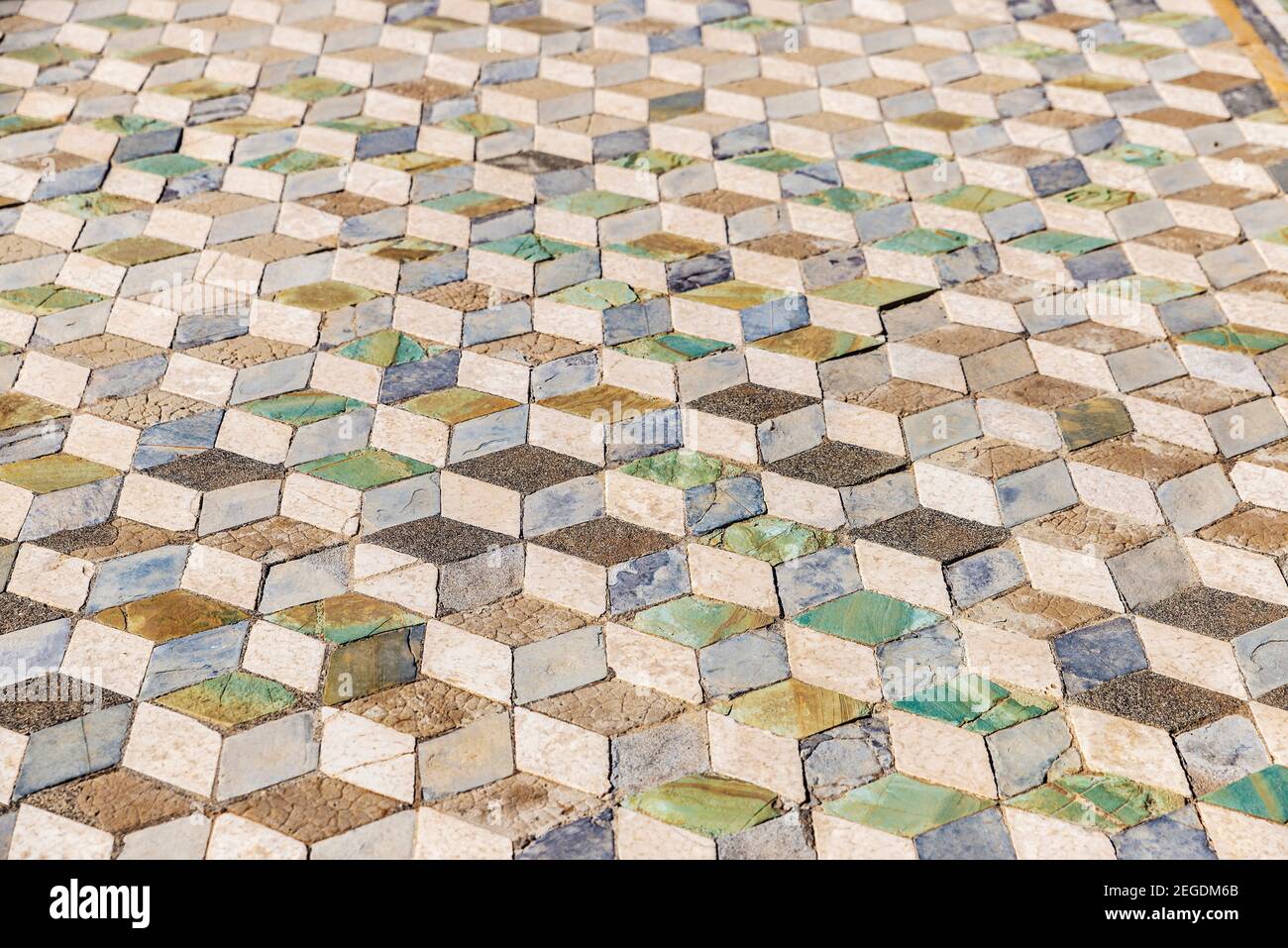 Floor made of tiles in geometric cube shape as abstract background in ...