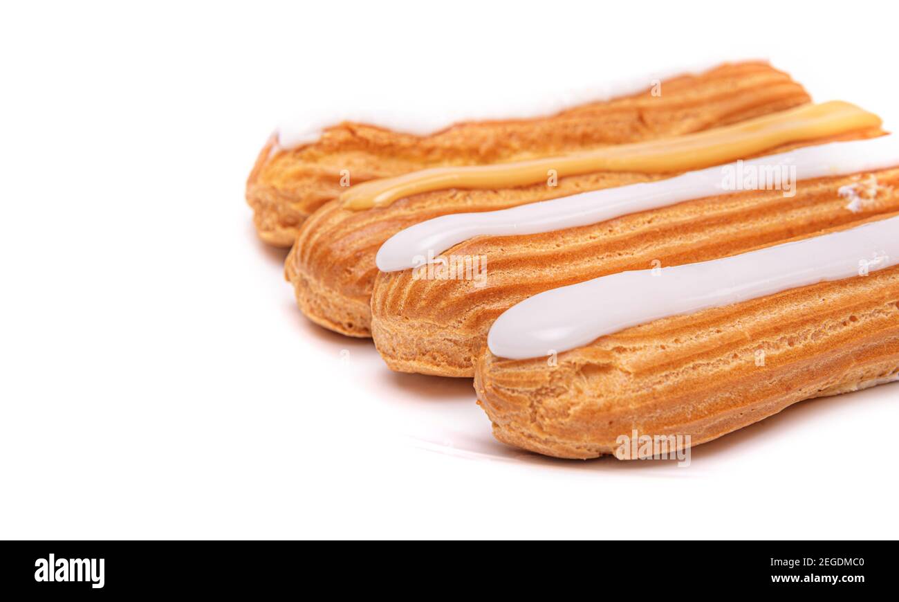 Eclair cake isolated on white background Stock Photo - Alamy