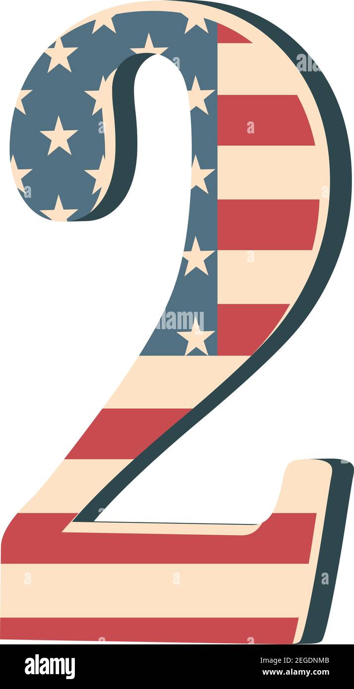 Capital 3d number two with american flag texture isolated on white ...