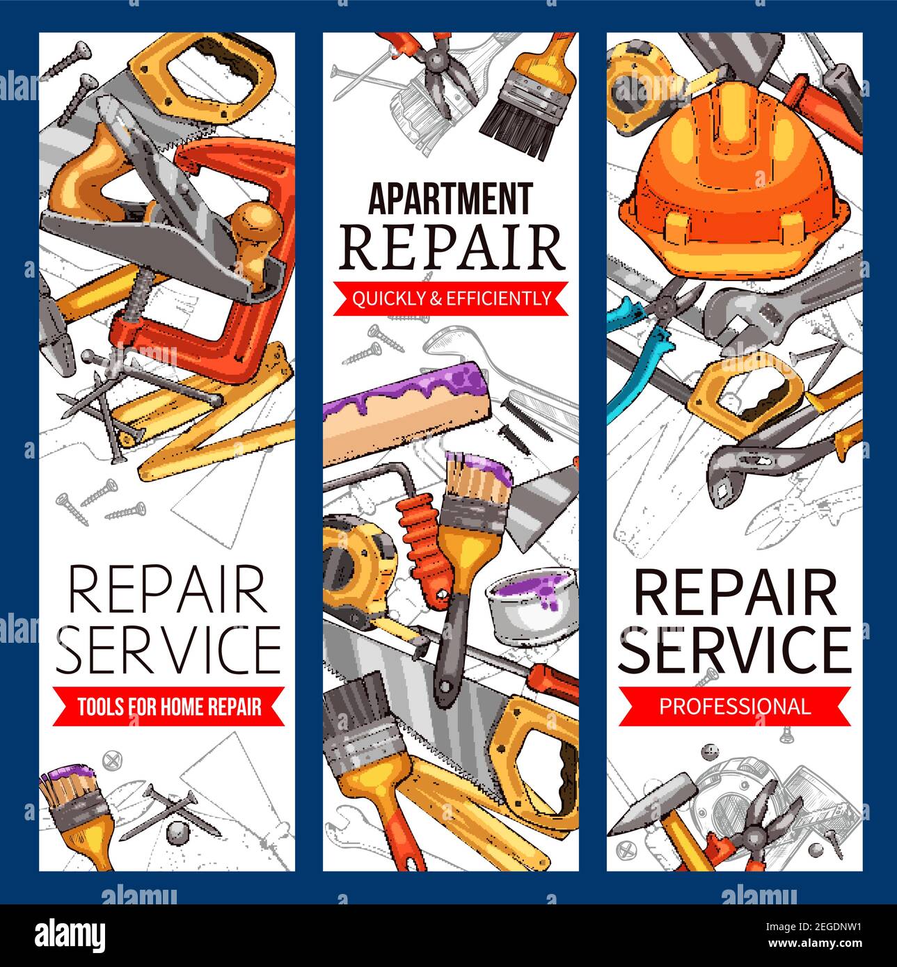 Repair service banners of work tools for house construction or ...