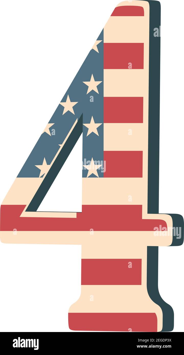 Capital 3d number four with american flag texture isolated on white ...