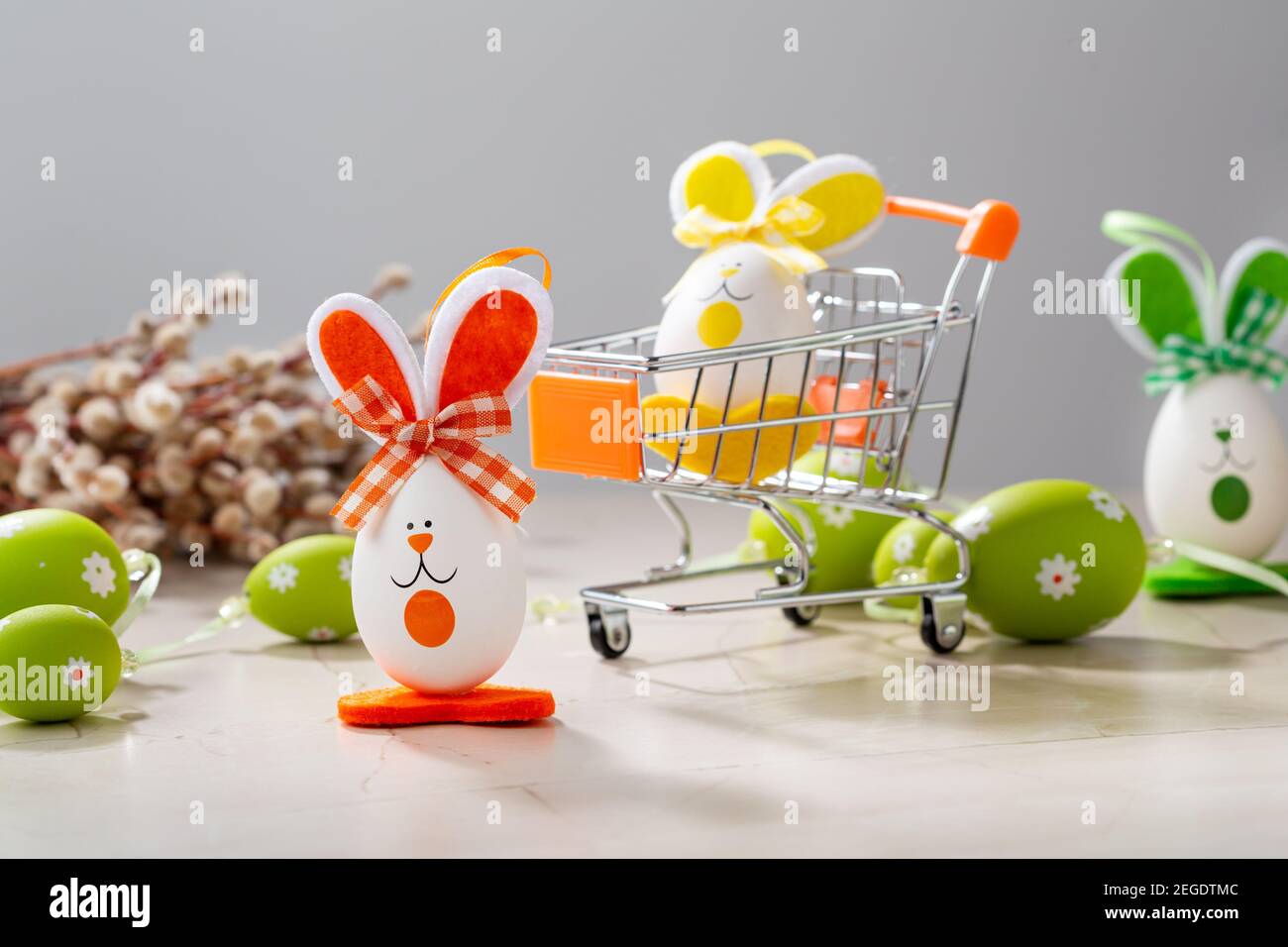 Funny Easter bunny and green eggs, holiday concept Stock Photo - Alamy